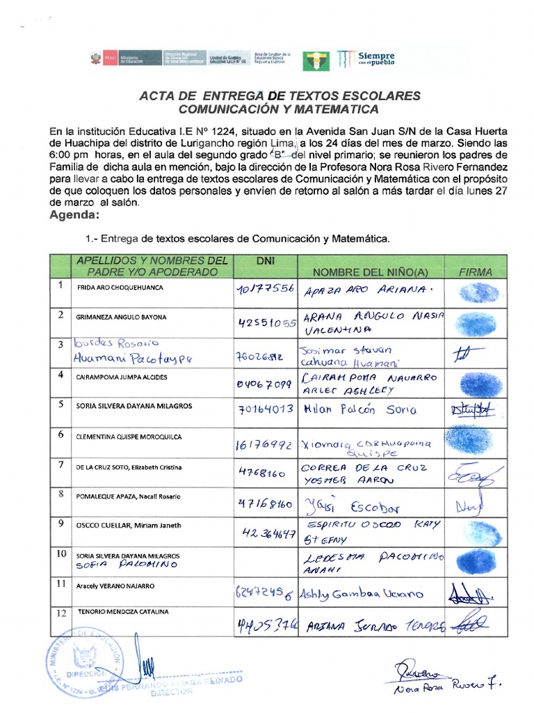 Acta de Entrega de Texto Escolar 2 B PDF | PDF