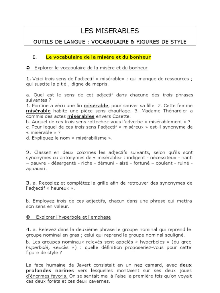 4° Les Misérables OL Vocabulaire | PDF | Les misérables | Affaire Dreyfus
