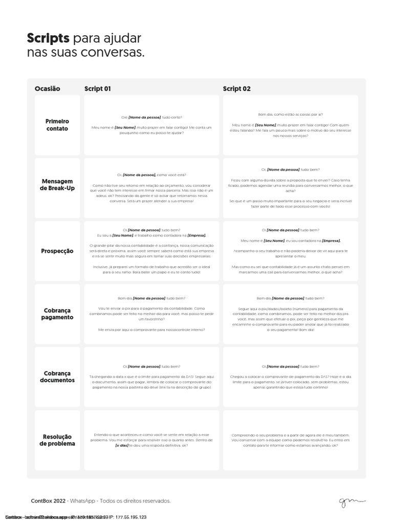 Scripts Whatsapp | PDF | Contabilidade | Prazer