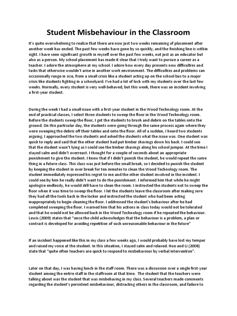 Critical Reflection Week 6 Student Misbehaviour in The Classroom | PDF