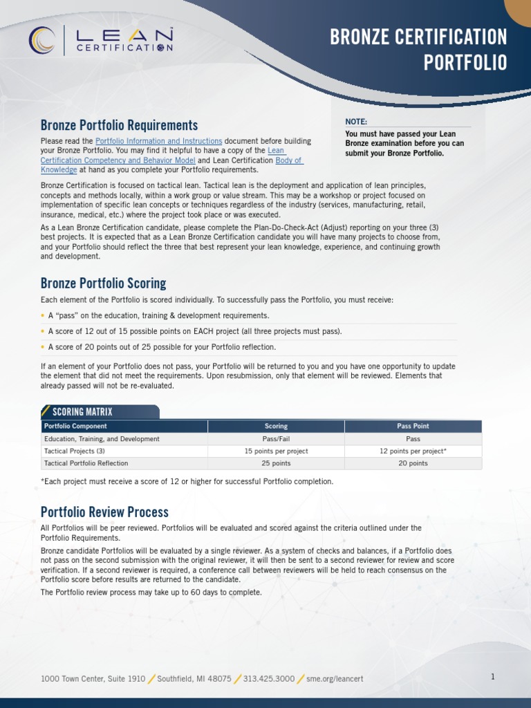 Lean Bronze Certification Portfolio PDF | PDF