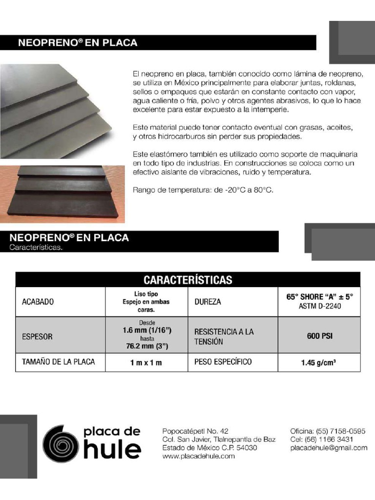 Ficha Tecnica Placa de Neopreno PDF | PDF