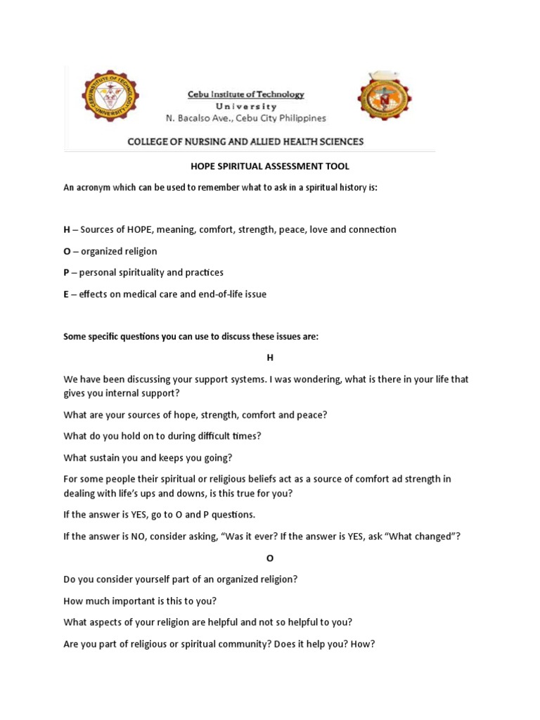 Hope Spiritual Assessment Tool | PDF