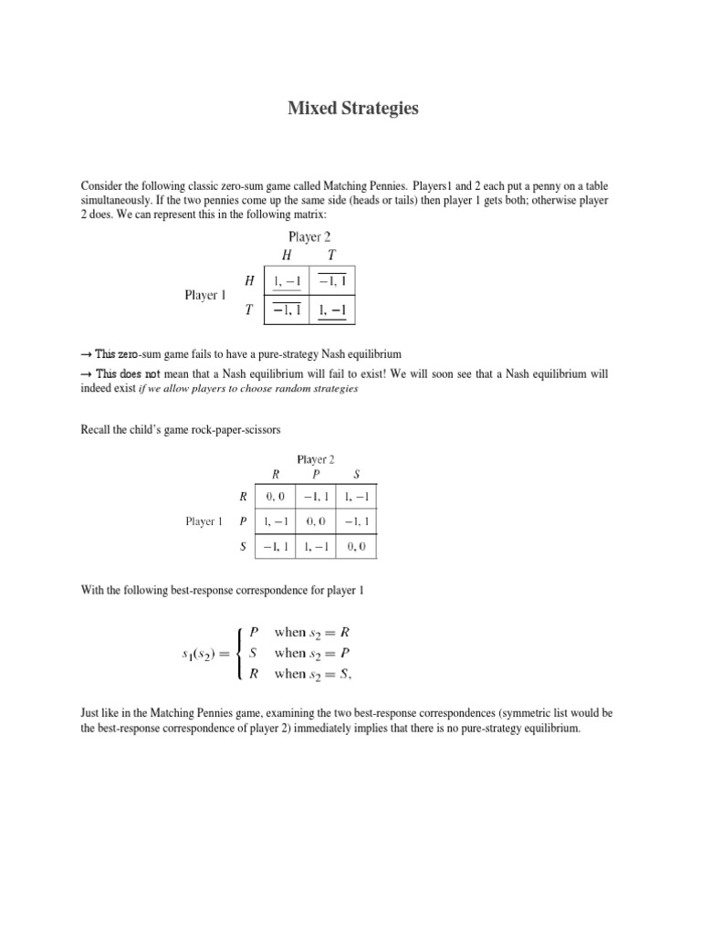 Chap 4 Mixed Strategies PDF | PDF