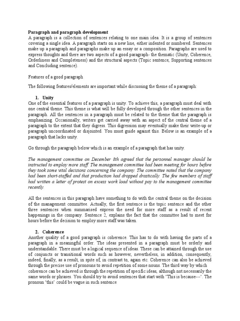 Paragraph and Paragraph Development | PDF | Sentence (Linguistics ...