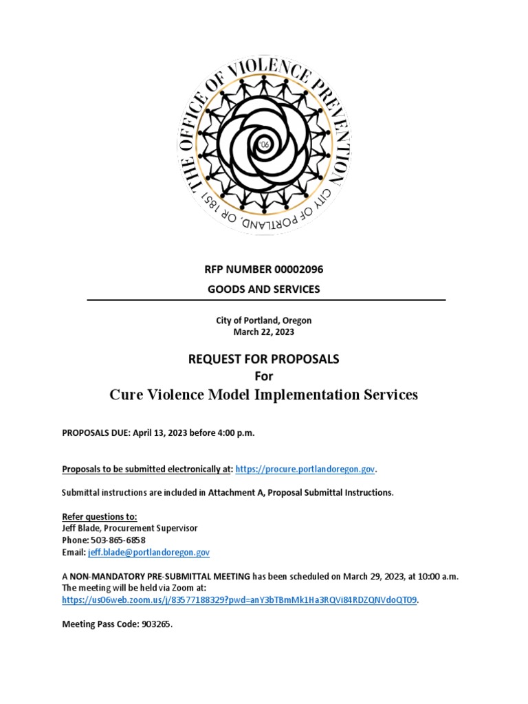 Request For Proposals For Cure Violence Model Implementation Services | PDF