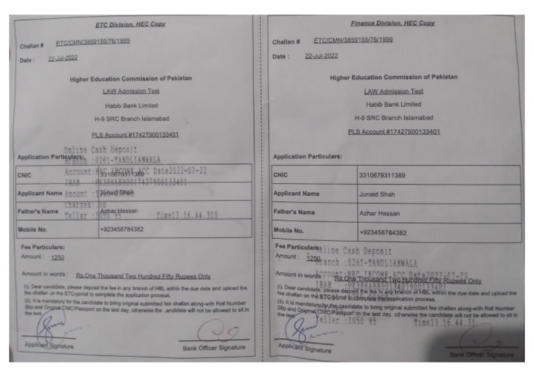 HBL Challan Form-LAT PDF | PDF