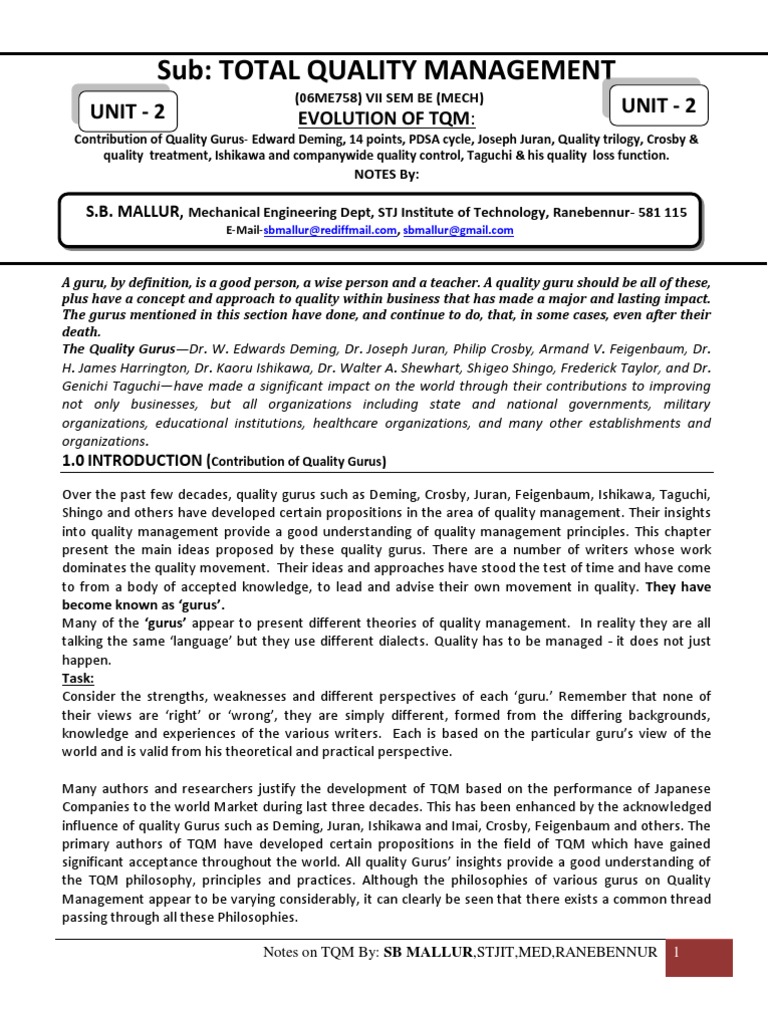 Unit II Evolution of TQM | PDF | Scientific Method | Quality Management