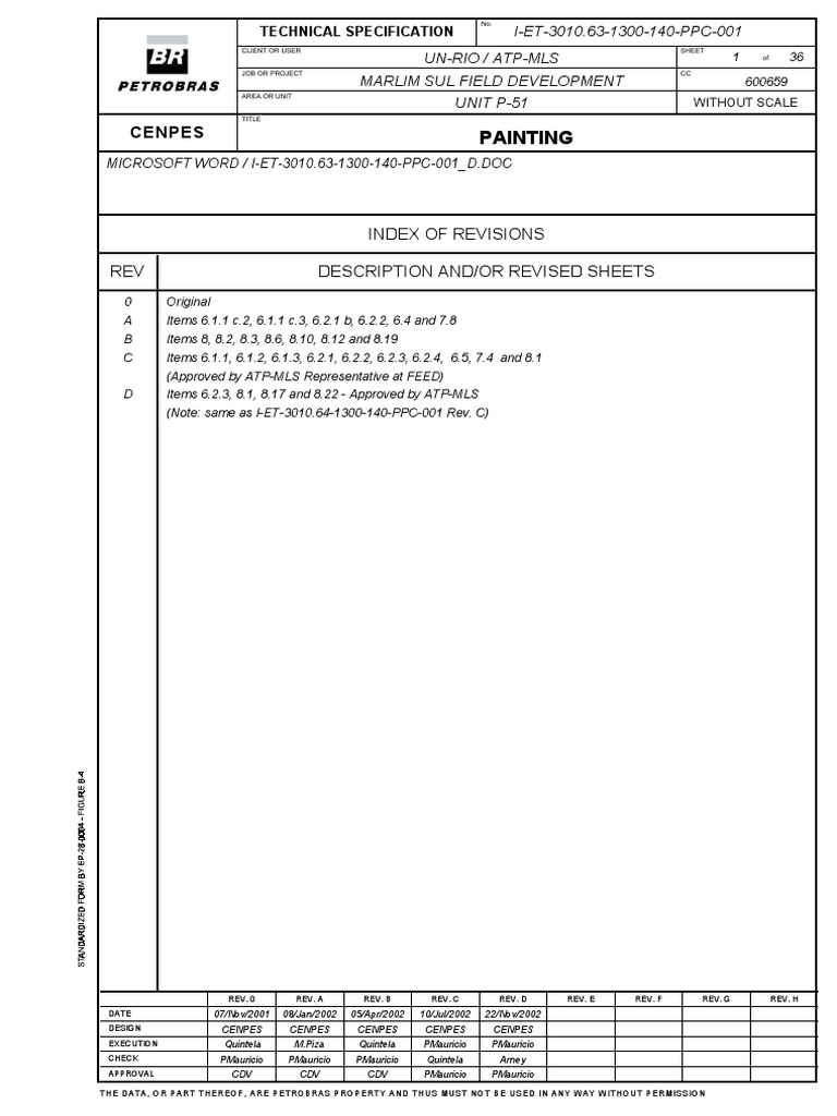 Cenpes: Index of Revisions REV Description And/Or Revised Sheets | PDF | Paint | Materials