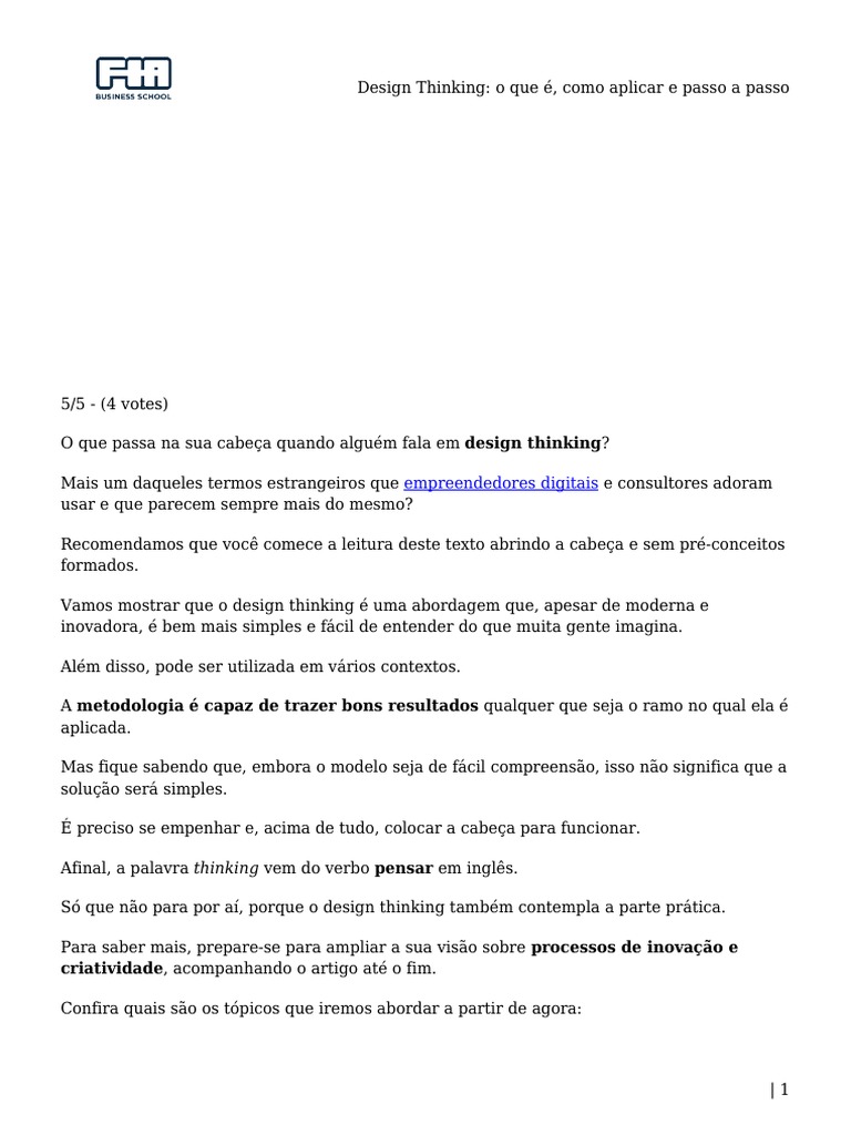 Design Thinking - o Que É, Como Aplicar e Passo A Passo PDF | PDF