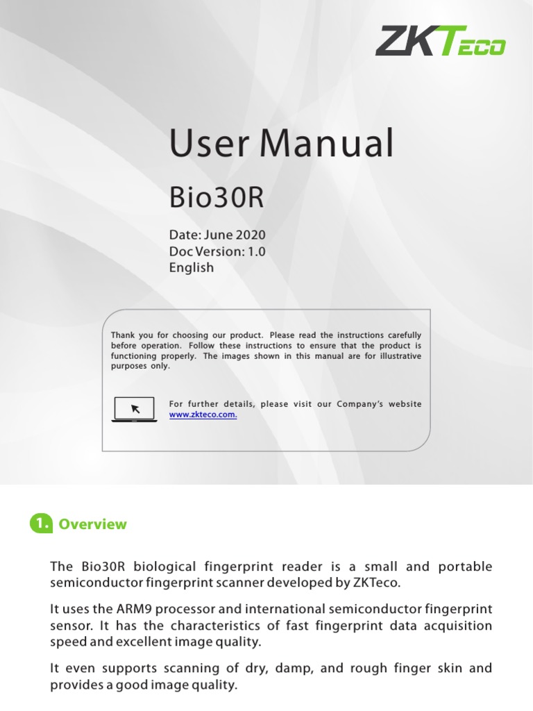 Bio30R User Manual - 20200617 PDF | PDF | Fingerprint | Image Scanner