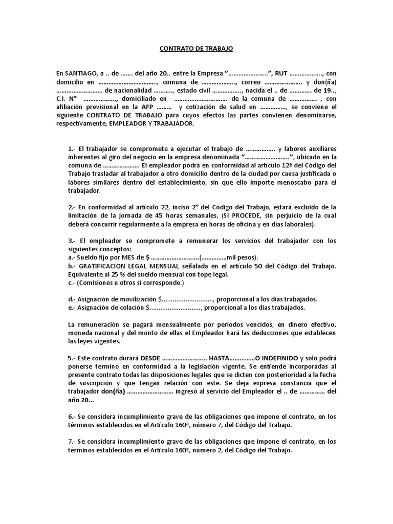 Modelo de Contrato Part Time Chile | PDF