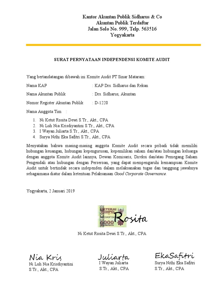 Lampiran Surat Pernyataan Independensi | PDF Lampiran Surat Pernyataan Independensi | PDF