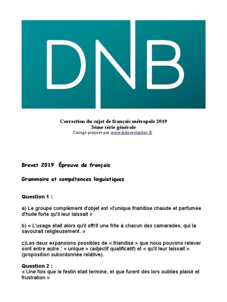 DNB 2019 PDF | PDF | Bonheur | Linguistique