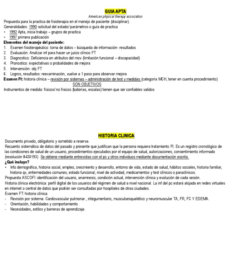 Segun Guia APTA PDF | PDF | Historial médico | Medicina CLINICA