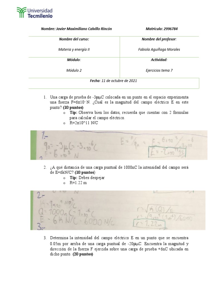 A3-Ejercicios Tema 7.campo Elèctrico | PDF | Corriente eléctrica | Campo eléctrico