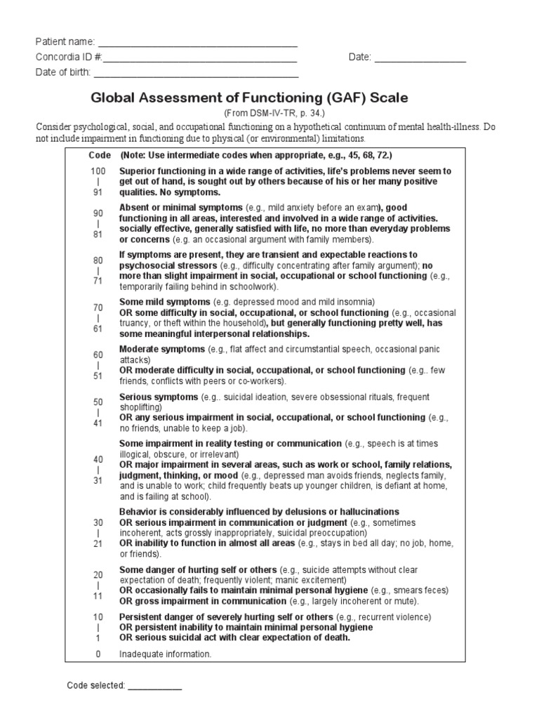 Global Assessment of Functioning Scale | PDF | Abnormal Psychology ...