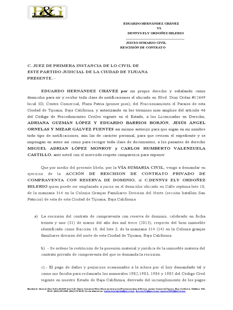 Demanda De Rescision De Contrato De Compraventa Por Lesion E Images/modelo Rescision De Contrato ...