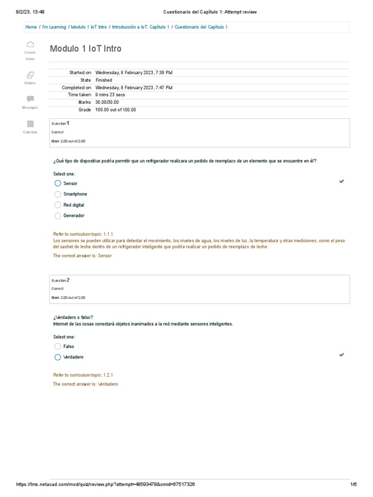 Cuestionario Del Capítulo 1 - Attempt Review PDF | PDF