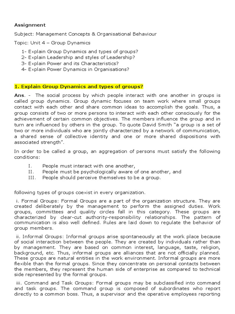 Unit-4 Group Dynamics - Assignment | PDF