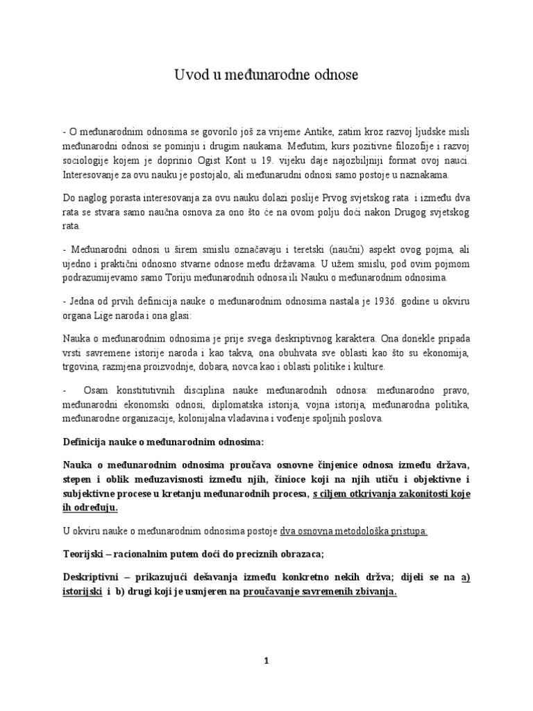 Uvod U Medjunarodne Odnose | PDF