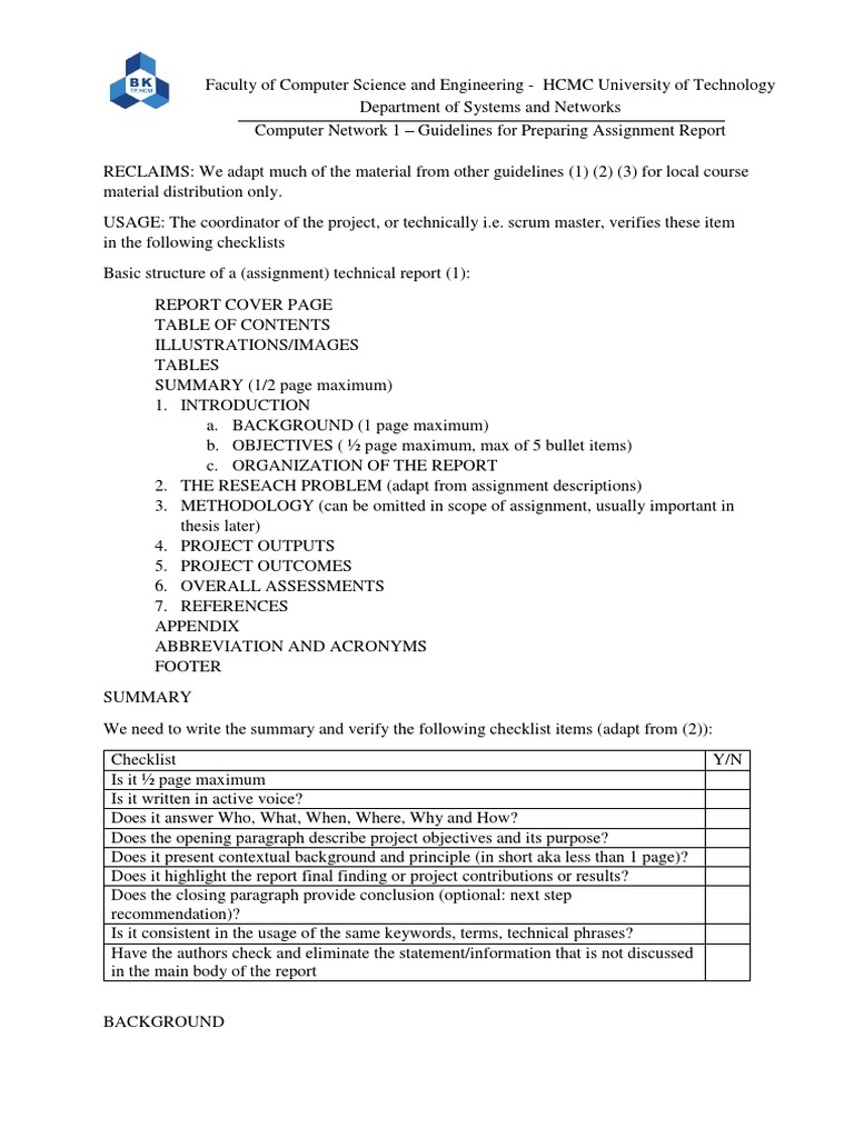 Technical Assignment Report Guidelines Pdf Pdf