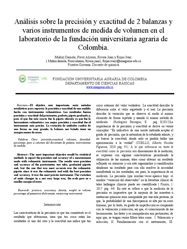 Modelo de Articulo Informes PDF | PDF | Exactitud y precisión | Medición