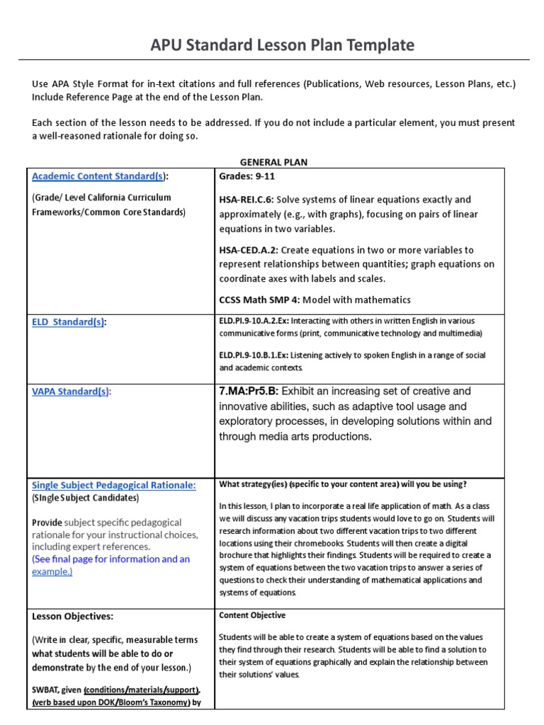 High School Math Lesson Plan | PDF