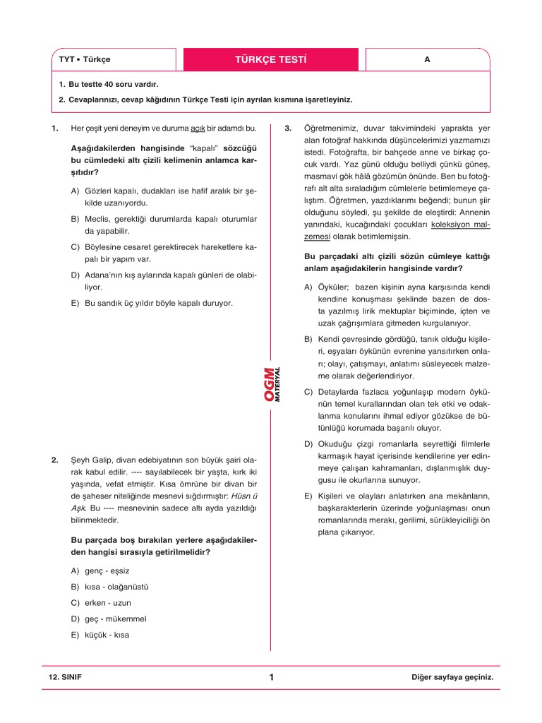 Genel Deneme (TYT) PDF | PDF