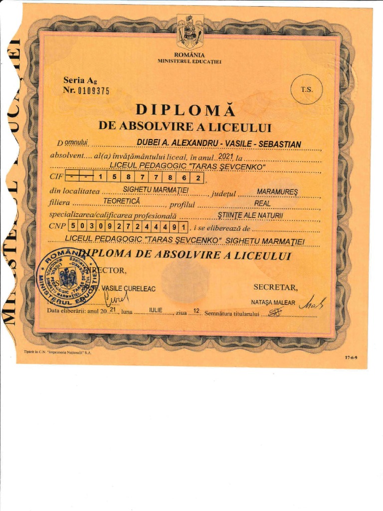 Diploma de Absolvire PDF | PDF