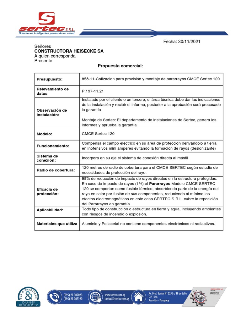 Propuesta Pararrayos CMCE Sertec 120 | PDF