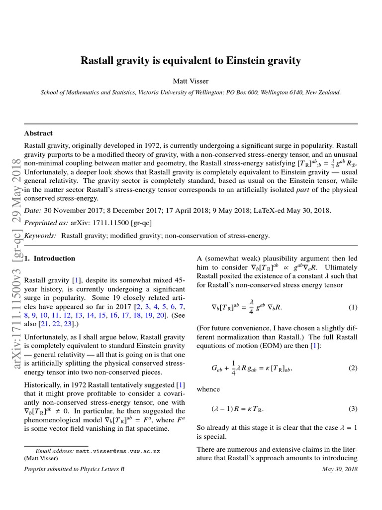 Rastall Gravity Is Equivalent To Einstein Gravity PDF | PDF | Gravity | General Relativity