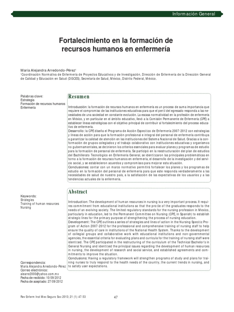 Formación de Los Recursos Humanos en Enfermería PDF | PDF