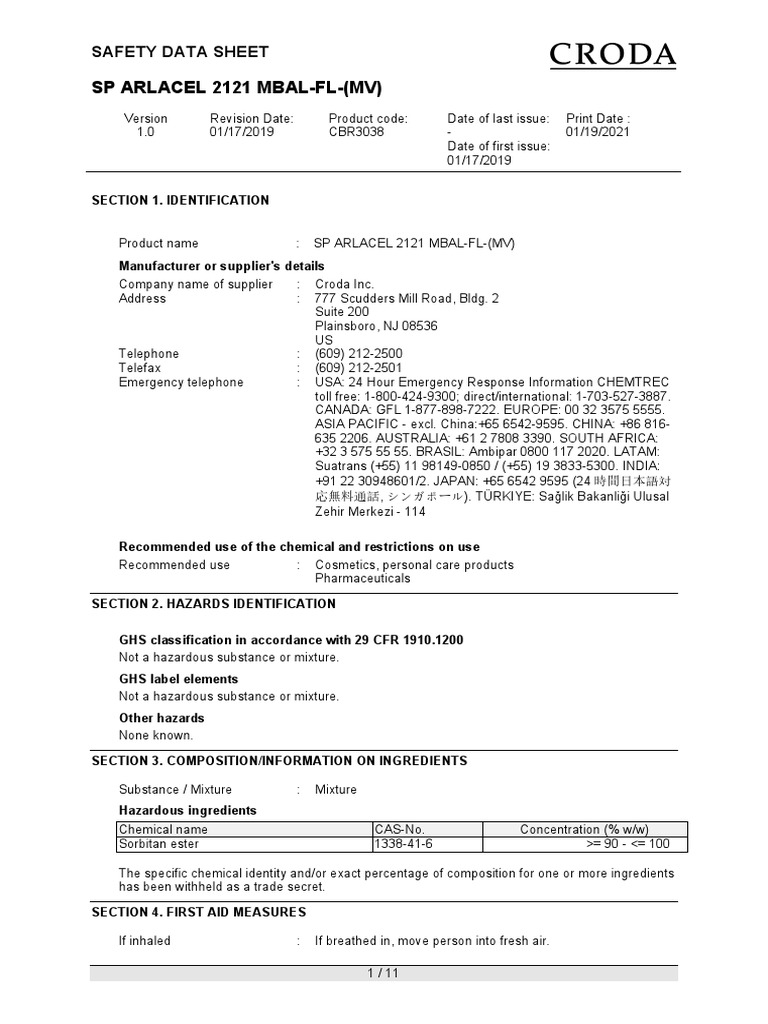 CBR3038 - SP Arlacel 2121 Mbal-Fl - (MV) - Usensds PDF | PDF