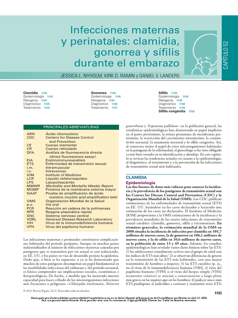 C 52 Infecciones Maternas y Perinatales Clamidia, Gonorrea y Sífilis Durante El Embarazo PDF ...