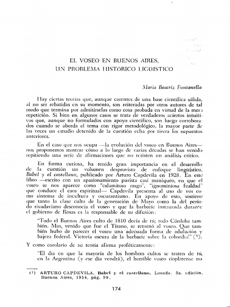 El Voseo en Buenos Aires, Un Problema Histórico Linguistico PDF | PDF