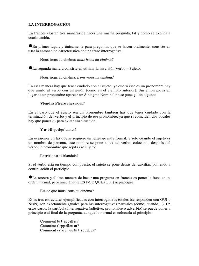 La Interrogación PDF | PDF | Asunto (gramática) | Verbo