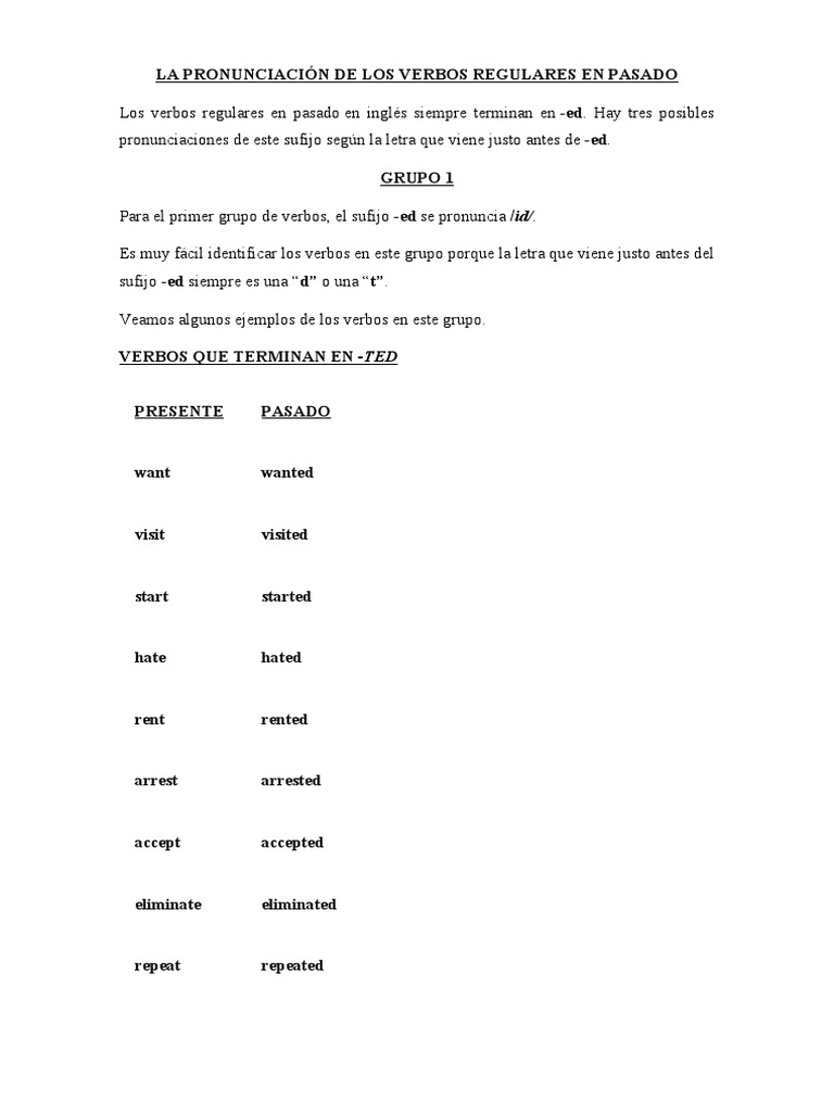 6 La Pronunciación De Los Verbos Regulares En Pasado Pdf