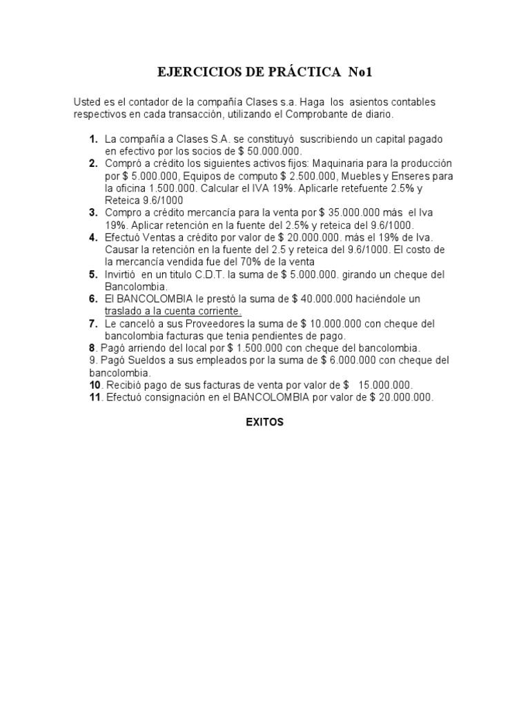 EJERCICIOS DE ASIENTOS CONTABLES No1 (1).docx | PDF