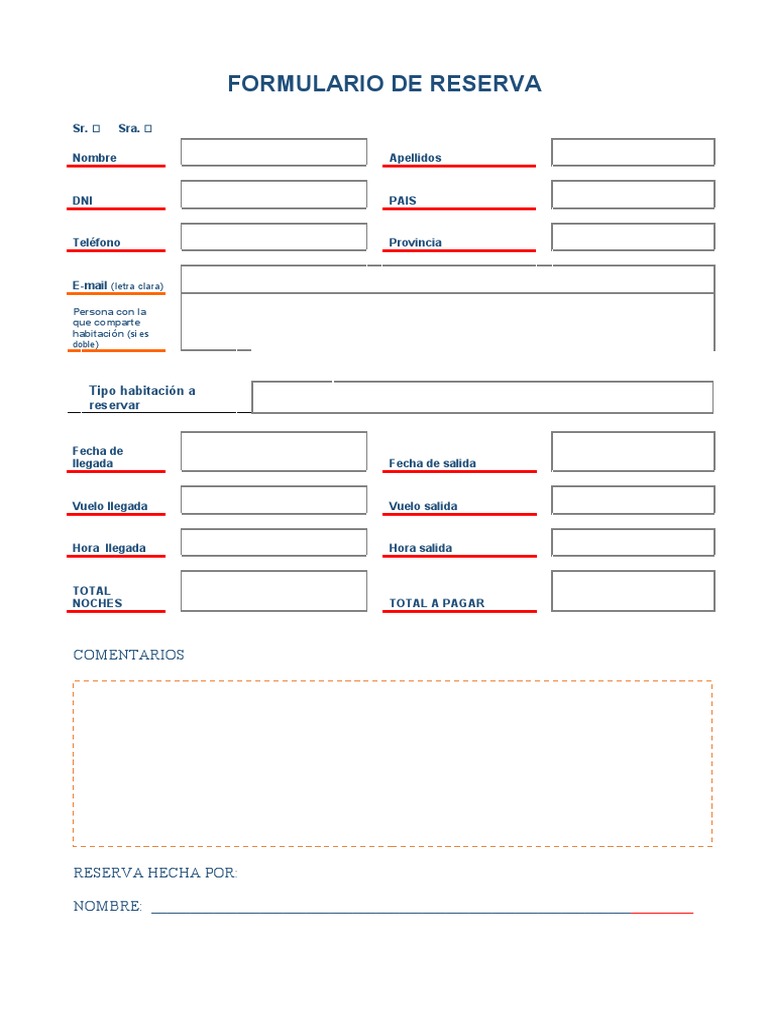 Formulario de Reserva Simple | PDF