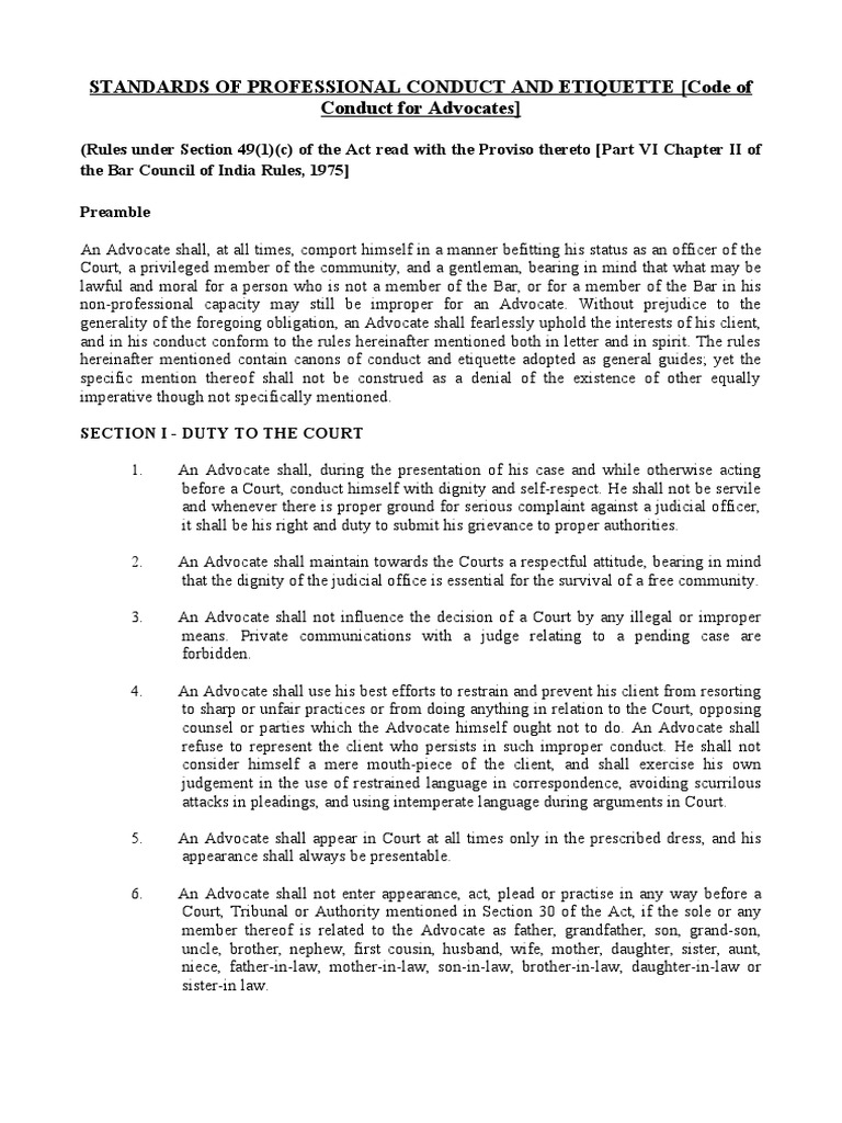 Advocate Code of Conduct in India | PDF | Advocate | Justice