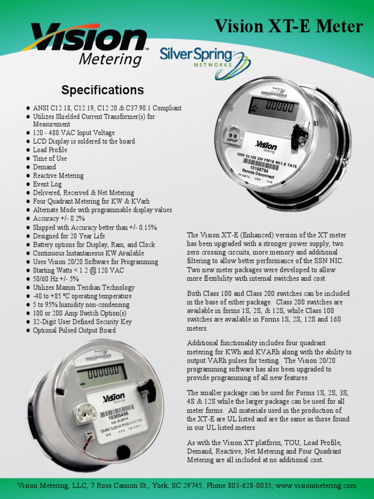 Vision XT-E Meter Specifications | PDF