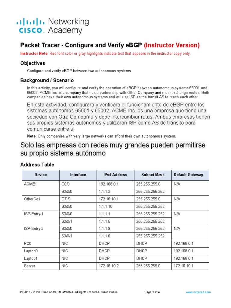 11 2 1 Packet Tracer Configure And Verify Ebgp Ilm Traducido Pdf Router Computing Ip