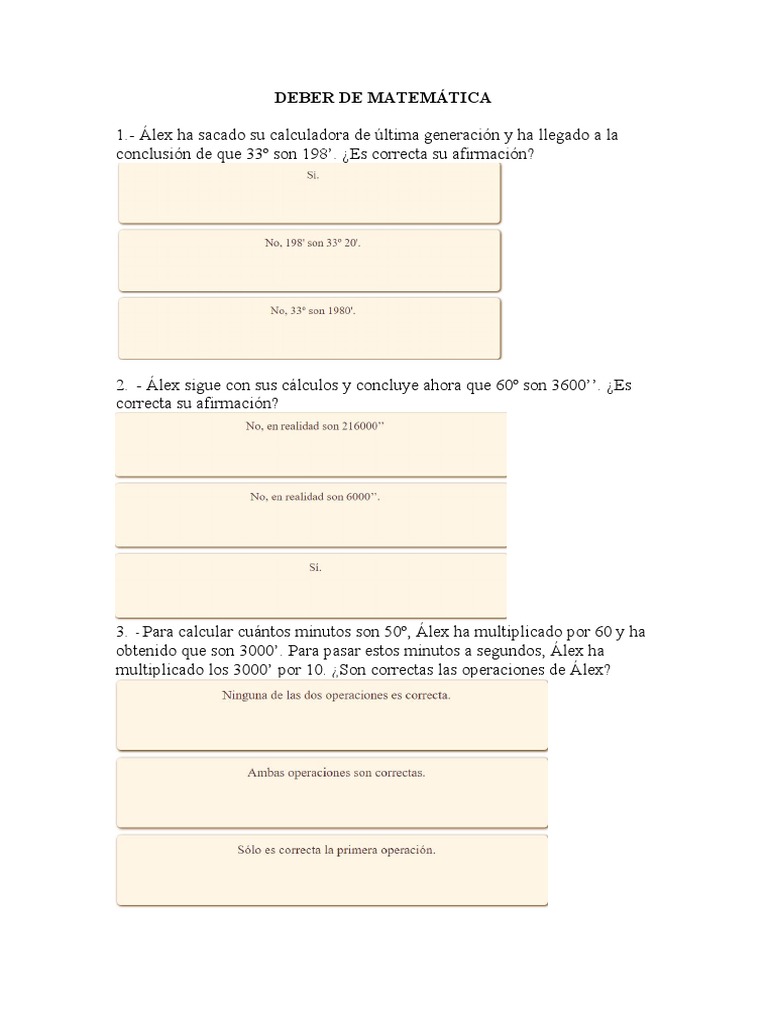 Deber de Matemática Ángulos PDF | PDF
