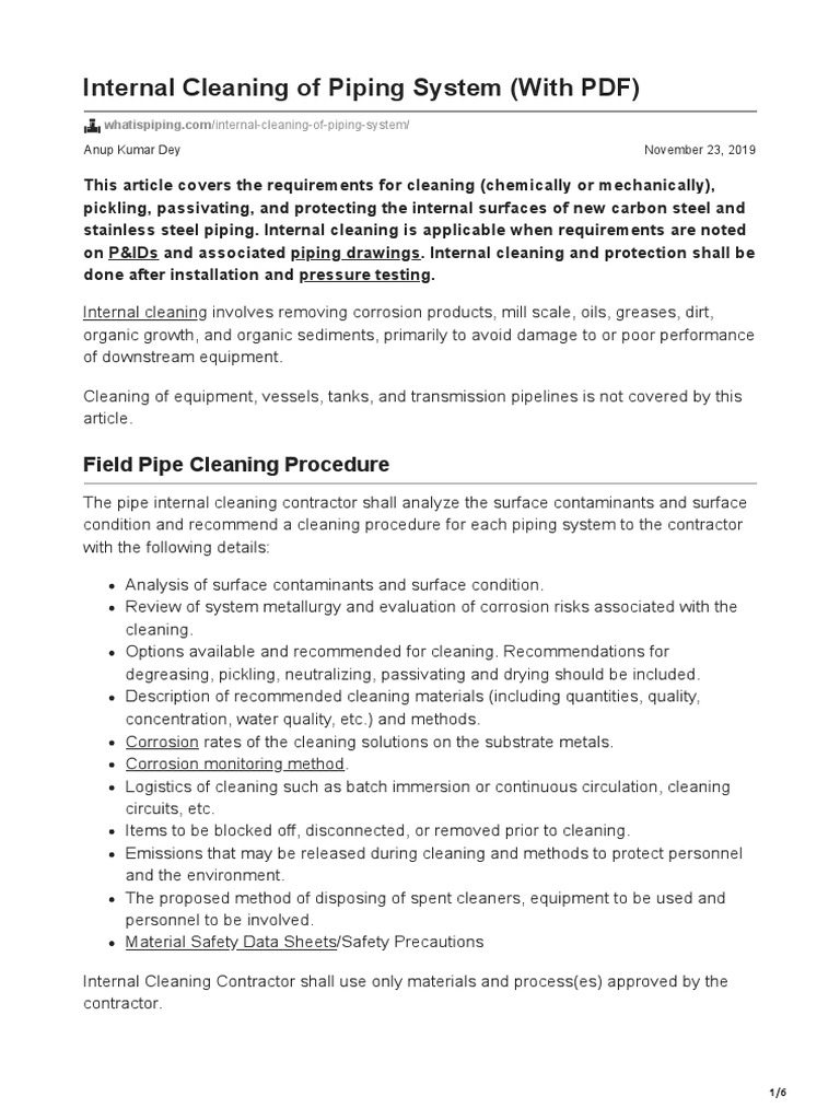 Internal Cleaning of Piping System PDF | PDF