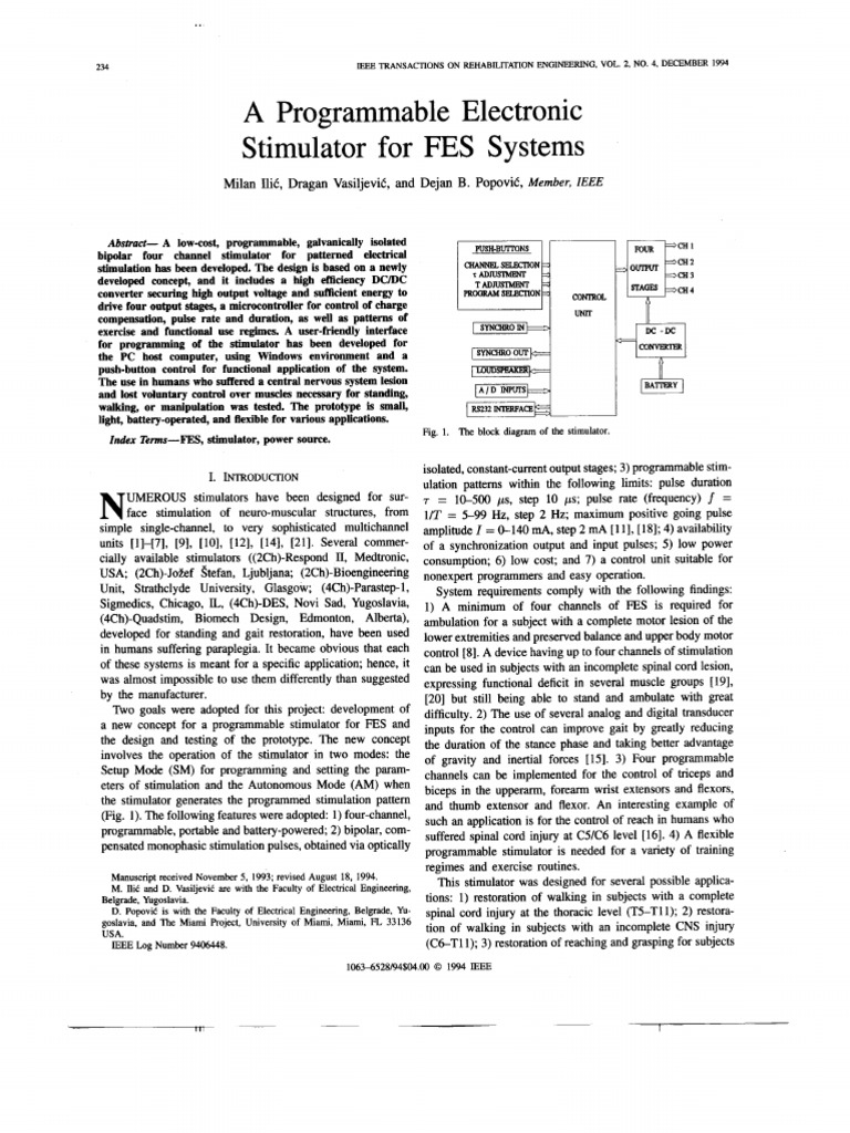A Programmable Electronic Stimulator For FES Systems PDF | PDF | Electronic Oscillator | Amplifier