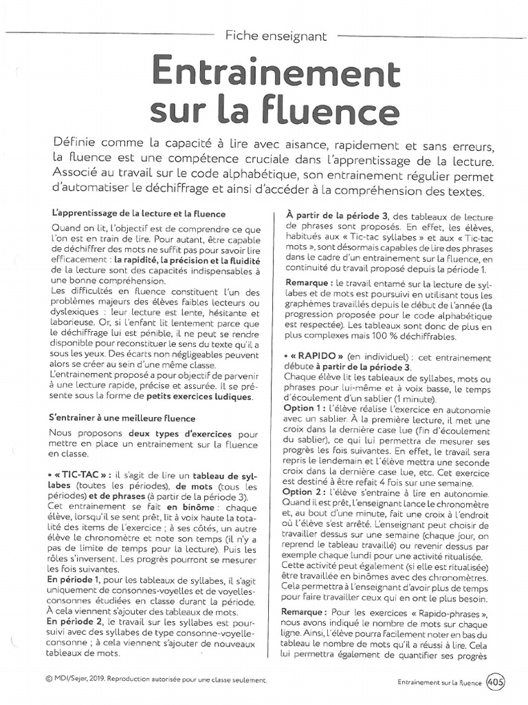 Entraînement Sur La Fluence | PDF