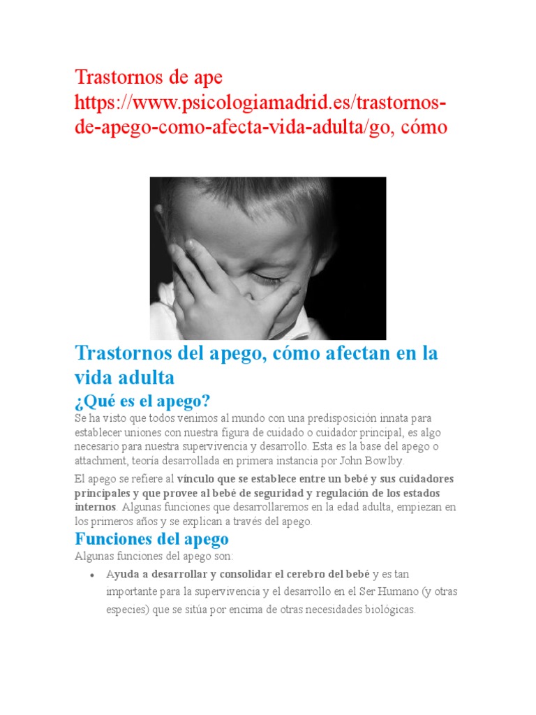 Trastornos de Apego en Adultos | PDF | Teoría de apego | Adultos