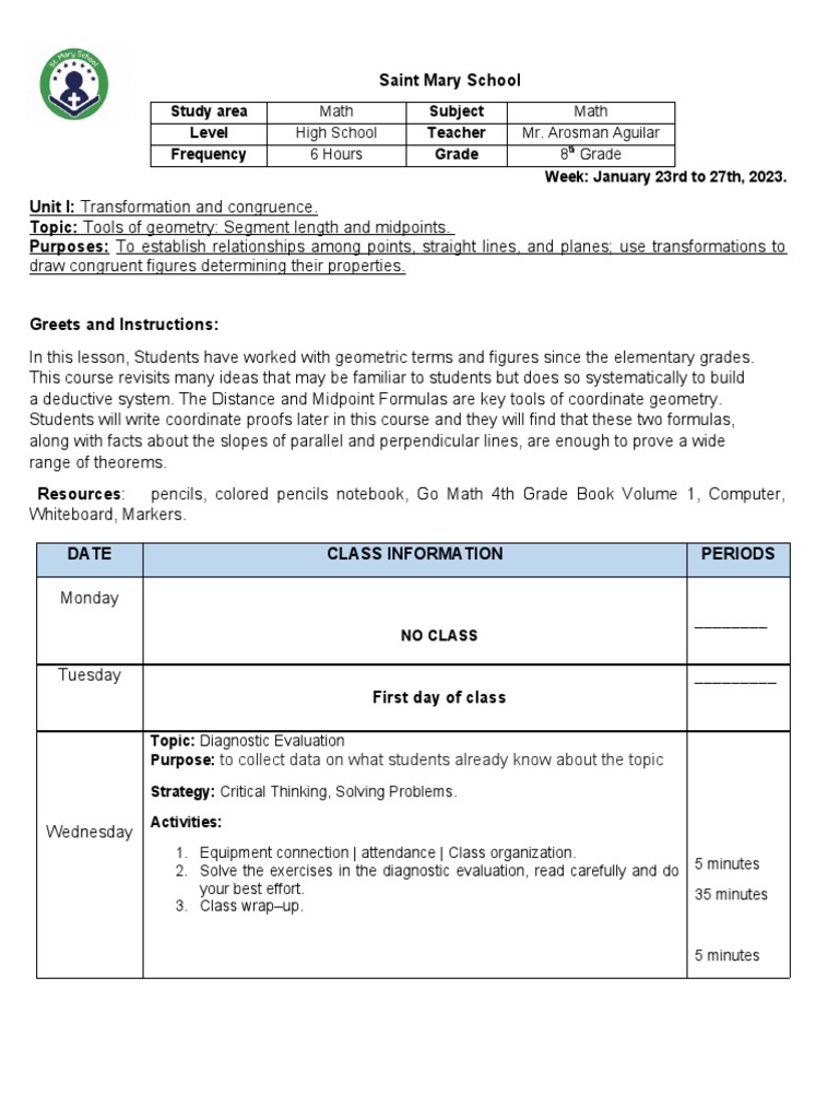 8th Grade Lesson Plan Jan 23 - Jan 27 Math.docx | PDF