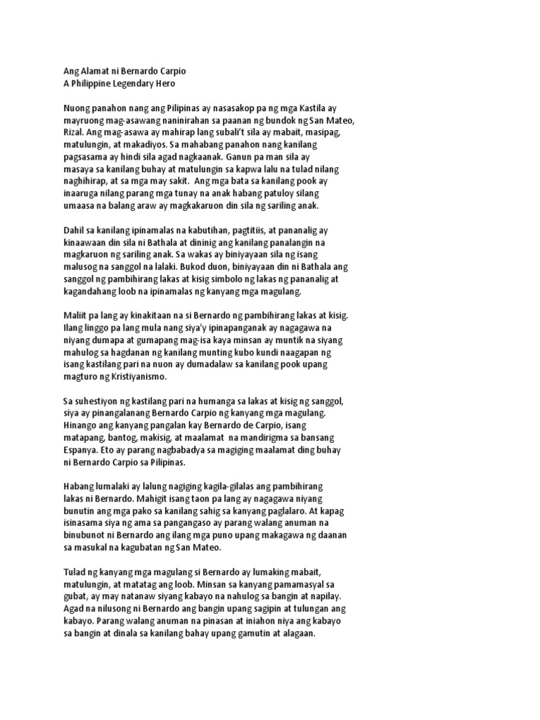 Ang Alamat Ni Bernardo Carpio A Philippi PDF | PDF